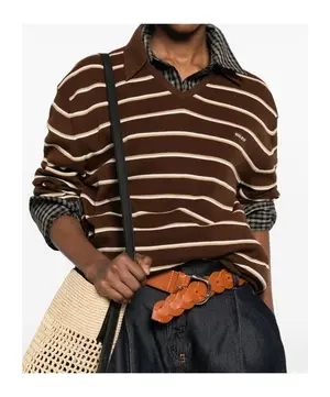 Miu Miu Striped Long-sleeve Knitted Polo Shirt - No
