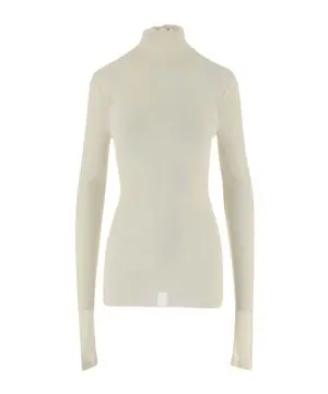 AMI Paris High Neck Ribbed Long Sleeve Top - Light Brown
