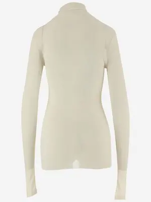 AMI Paris High Neck Ribbed Long Sleeve Top - Light Brown