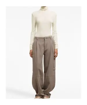 AMI Paris High Neck Ribbed Long Sleeve Top - Light Brown