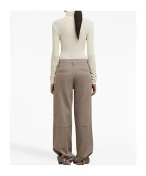 AMI Paris High Neck Ribbed Long Sleeve Top - Light Brown