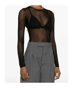 Wardrobe.NYC Polka-dot Mesh Bodysuit