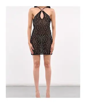 Coperni Beaded Crocheted Mini Dress - Black