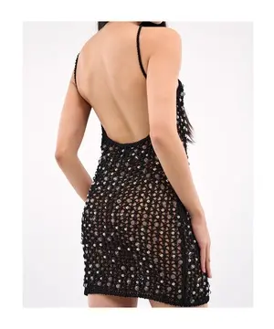 Coperni Beaded Crocheted Mini Dress - Black
