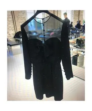 Saint Laurent Crystal-embellished Long-sleeve Mini Dress