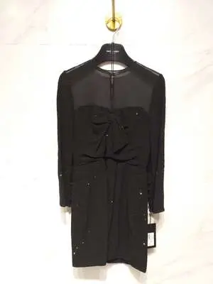 Saint Laurent Crystal-embellished Long-sleeve Mini Dress