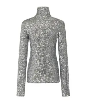 Rabanne Sequined Turtleneck Top - Silver