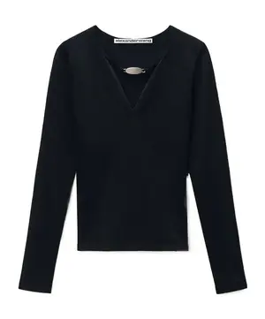 Alexander Wang V-neck Metal Logo Pullover - Black