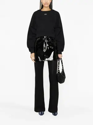 Off-White Cropped Logo Embroidered Sweatshirt - Black