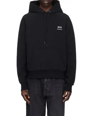 AMI Paris Logo Printed Drawstring Hoodie