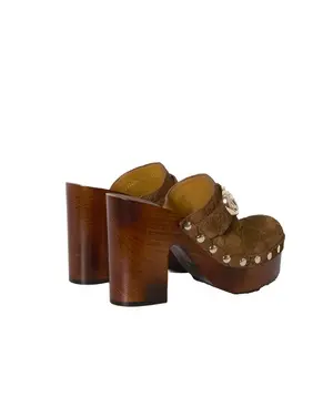 Gucci Studded Platform Clogs - Brown