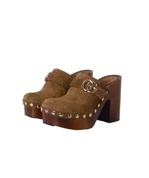 Gucci Studded Platform Clogs - Brown