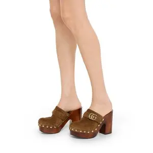 Gucci Studded Platform Clogs - Brown