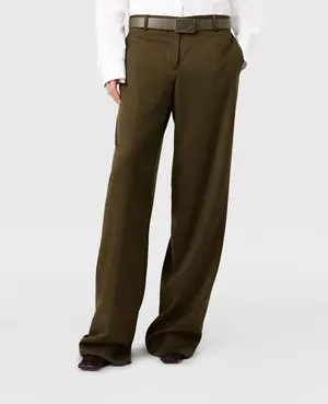 Stella McCartney Mid-rise Pleat Straight-leg Trousers - Khaki