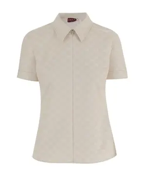 Gucci Gg Gabardine Short Sleeve Zip Up Shirt