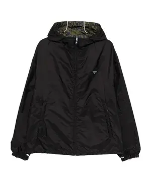Prada Hooded Zip-up Jacket With Printed Interior - Black