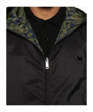 Prada Hooded Zip-up Jacket With Printed Interior - Black