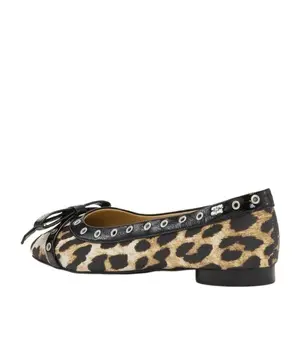 GANNI Eyelet Bow Ballerinas In Print - Leopard