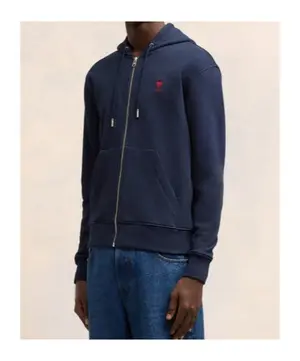 AMI Paris De Coeur Zipped Hoodie - Night Blue