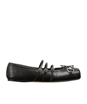 Gucci Horsebit Detailed Ballet Flats With Straps - Black