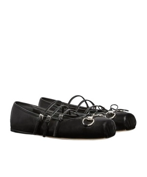 Gucci Horsebit Detailed Ballet Flats With Straps - Black