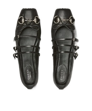Gucci Horsebit Detailed Ballet Flats With Straps - Black