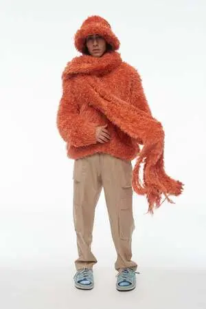 BONSAI Fluffy Frayed Scarf - Orange