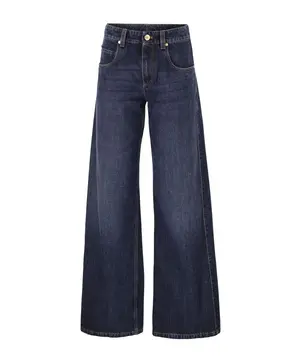 Brunello Cucinelli Wide Leg Denim Trousers With Jewellery Detail - Black