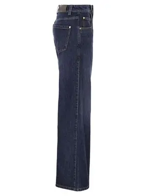 Brunello Cucinelli Wide Leg Denim Trousers With Jewellery Detail - Black