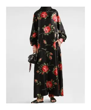 Dolce & Gabbana Rose Print Long Sleeve Dress