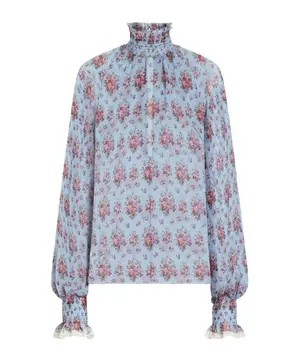 Dolce & Gabbana Floral Print Long Sleeve Blouse With Ruffled Neckline And Cuffs
