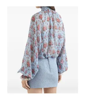 Dolce & Gabbana Floral Print Long Sleeve Blouse With Ruffled Neckline And Cuffs