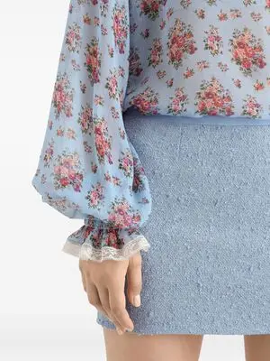 Dolce & Gabbana Floral Print Long Sleeve Blouse With Ruffled Neckline And Cuffs