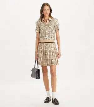 Tory Burch T Monogram Pleated Mini Skirt - Nude