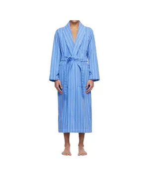 TEKLA Striped Bathrobe With Ties - Blue