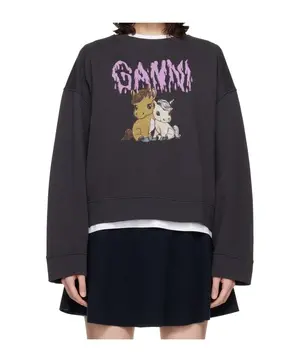 GANNI Isoli Jersey Sweatshirt With Graphic Print - Phantom Color