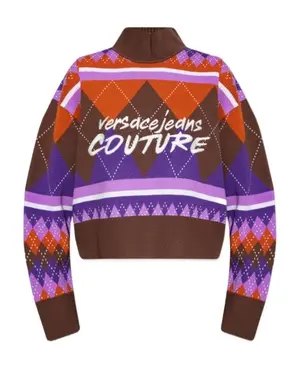 Versace Geometric Patterned High Neck Jumper - Brown