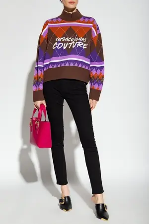 Versace Geometric Patterned High Neck Jumper - Brown