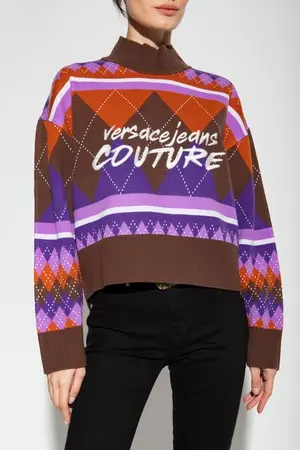 Versace Geometric Patterned High Neck Jumper - Brown
