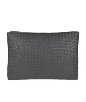 Bottega Veneta Intrecciato Woven Leather Clutch - Dark Gray