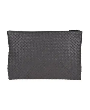 Bottega Veneta Intrecciato Woven Leather Clutch - Dark Gray