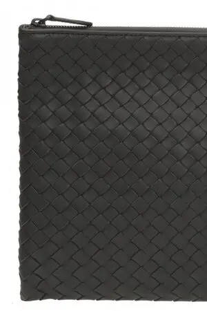 Bottega Veneta Intrecciato Woven Leather Clutch - Dark Gray