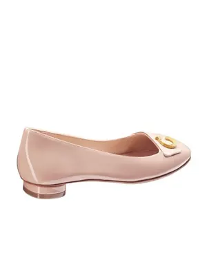 Dior Patent Leather Ballet Flats With Gold Tone Initials - Nude