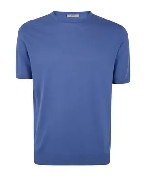 ROBERTO COLLINA Short Sleeves Round Neck - Denim