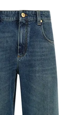 Brunello Cucinelli Logo Patch Wide Leg Jeans
