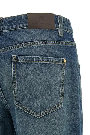 Brunello Cucinelli Logo Patch Wide Leg Jeans