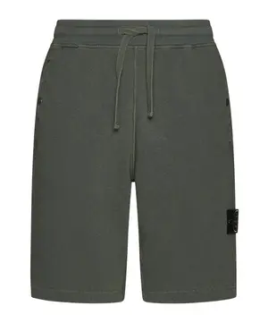 Stone Island Logo Patch Drawstring Bermuda Shorts - Black