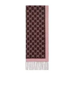 Gucci Gucci GG Fringe Detailed Knitted Scarf Black