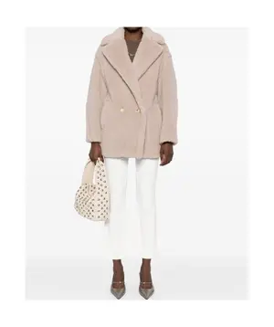 Max Mara Cuba Double-breasted Long-sleeved Coat - Sand-colored