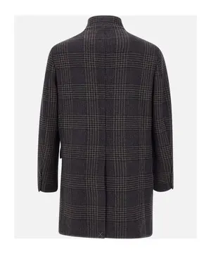 FAY Houndstooth Checked Wool Blend Coat - Black
